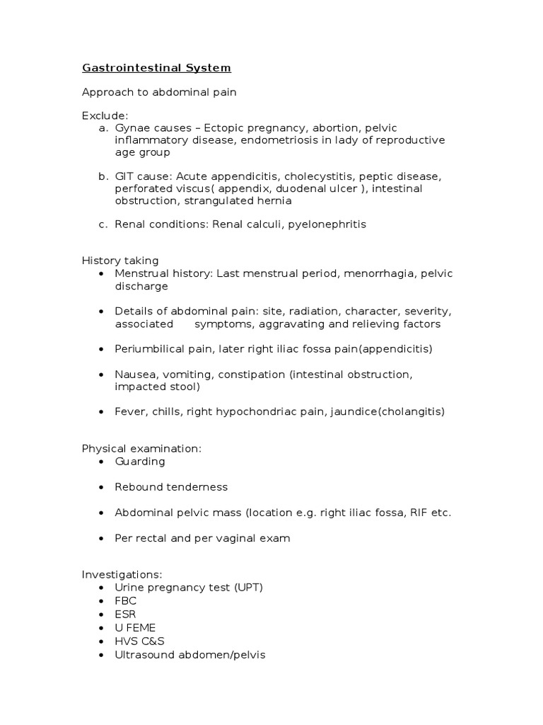 Gastrointestinal Examination Guide | PDF | Nausea | Gastroenterology