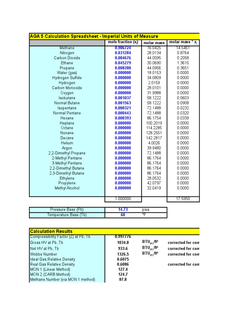 AGA5 Calculation-Imperial Unit | PDF | Propane | Methane