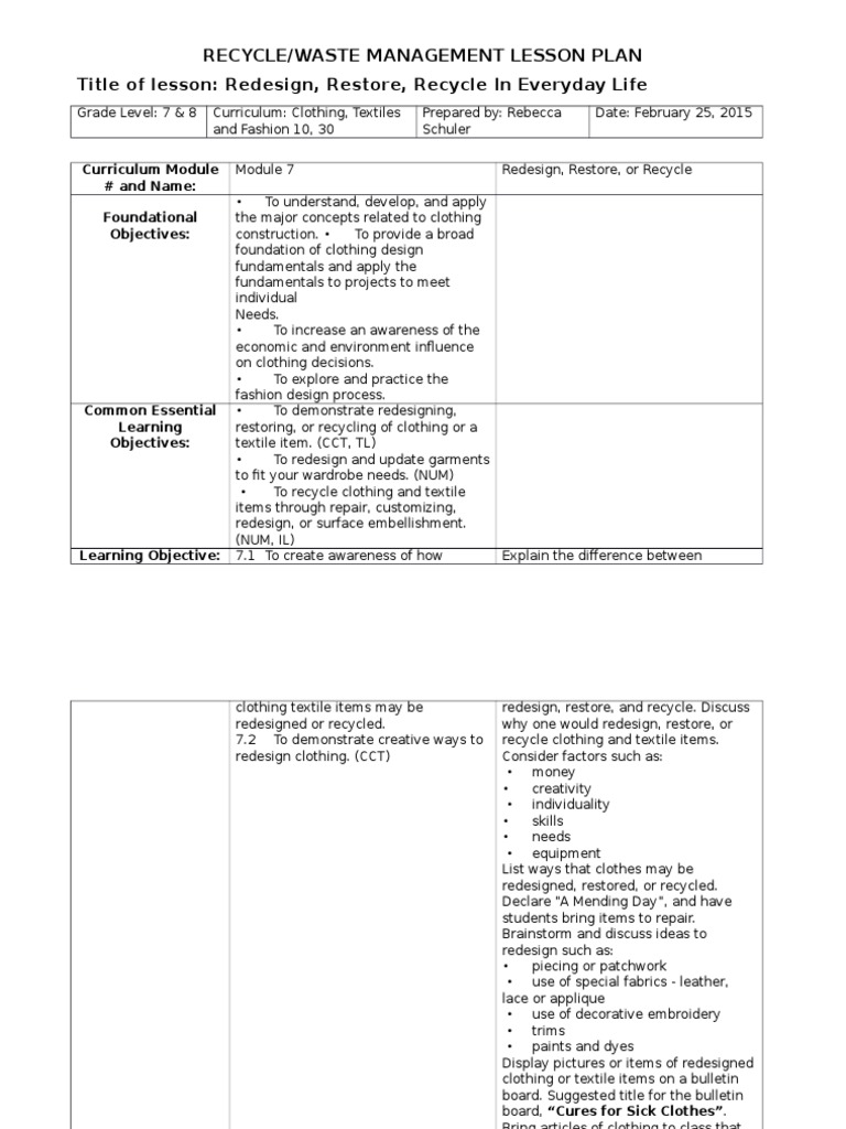 Recycle Lesson Plan Outline | Download Free PDF | Clothing | Recycling
