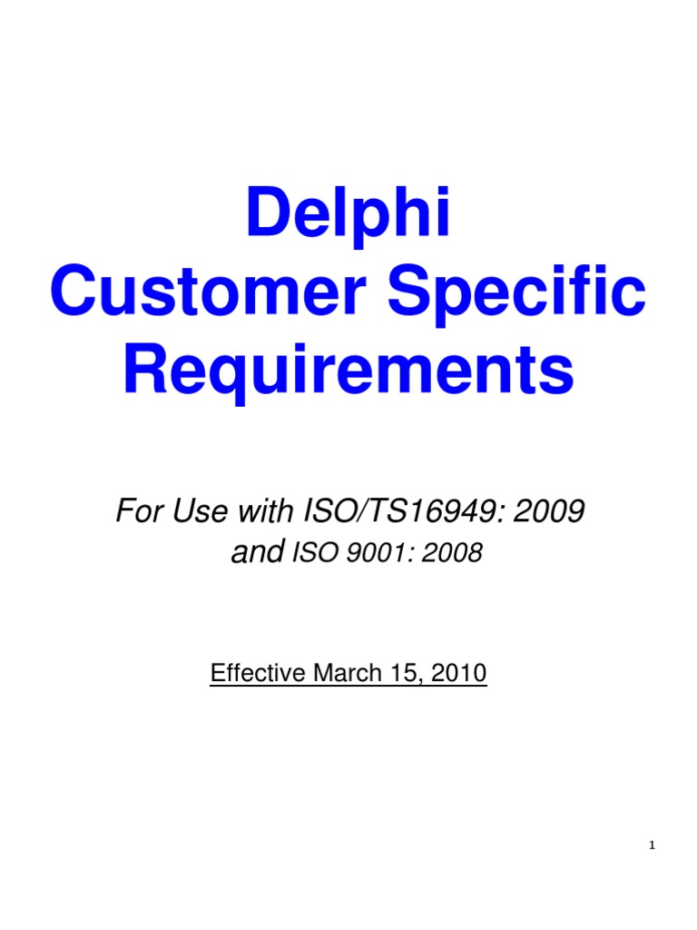 Customer Specific Requirements Delphi | Iso 9000 | Specification ...