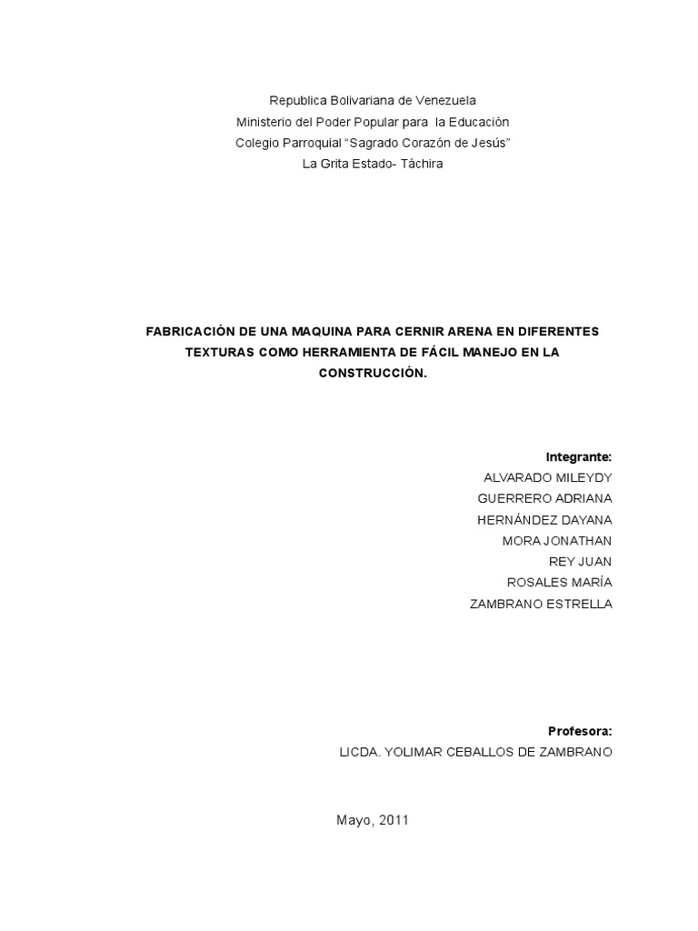 Fabricación de Una Maquina para Cernir Arena en Diferentes Texturas ...