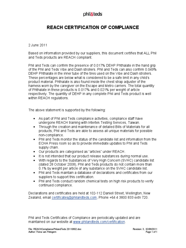 Reach Certification of Compliance | PDF