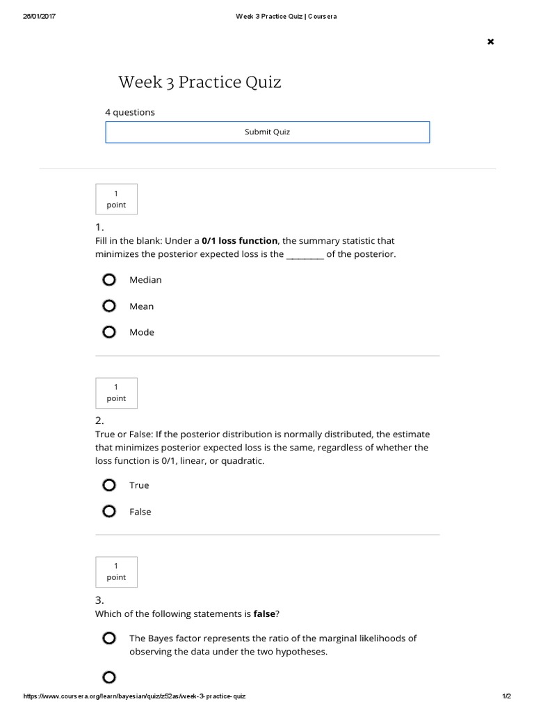 Week 3 Practice Quiz - Coursera | PDF