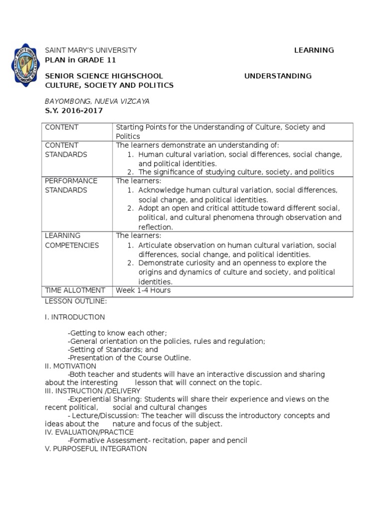 LESSON PLANN for Understanding Culture W1
