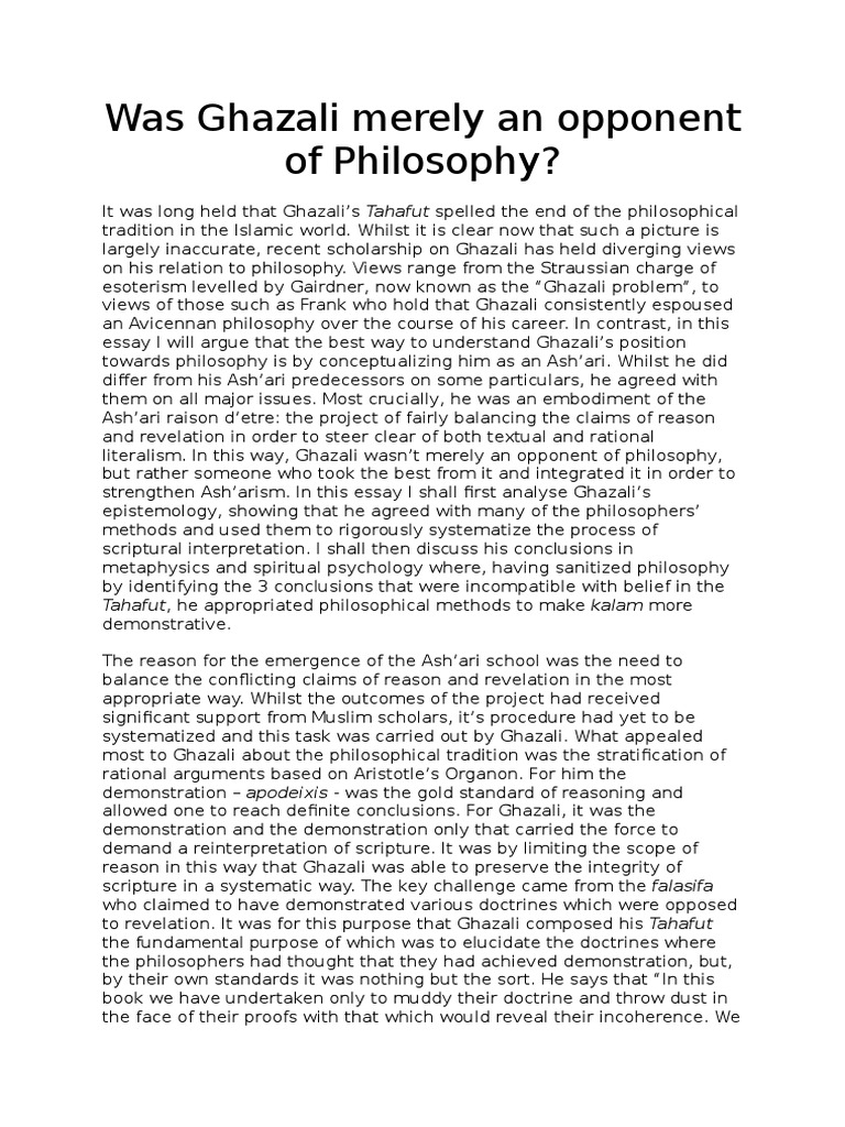 Was Ghazali A Mere Opponent of Philosophy | PDF | Causality | Soul