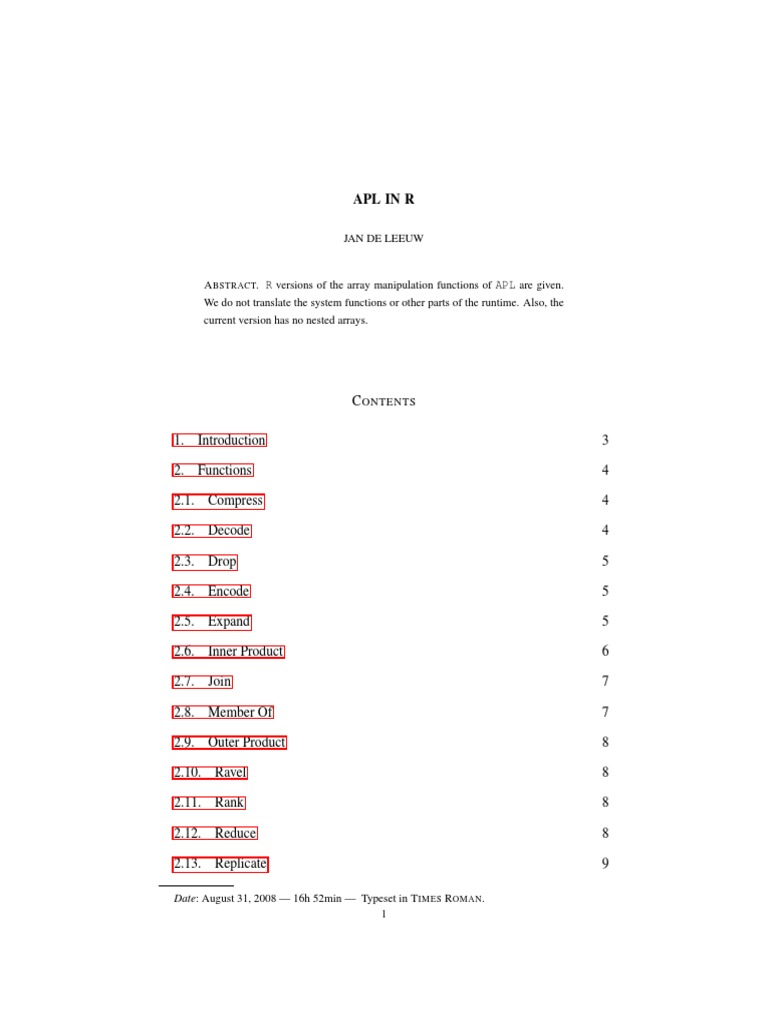 APL in R PDF | PDF | Apl (Programming Language) | Matrix (Mathematics)