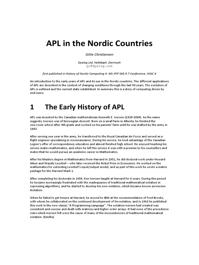 APL in The Nordic Countries | PDF | Apl (Programming Language) | Computer Engineering