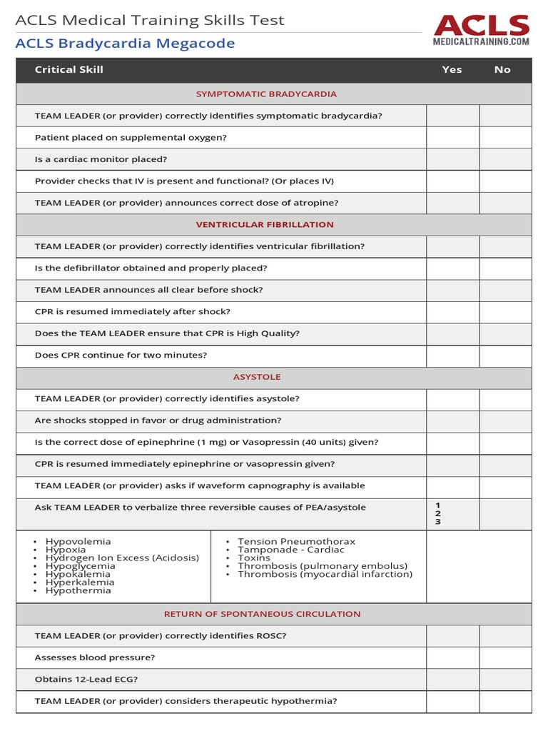 ACLS Bradycardia Megacode Test | PDF