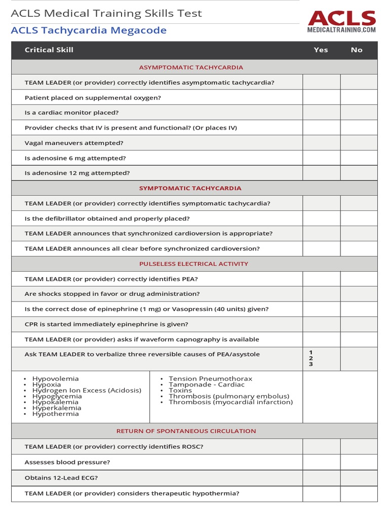 ACLS Tachycardia Megacode Test | PDF