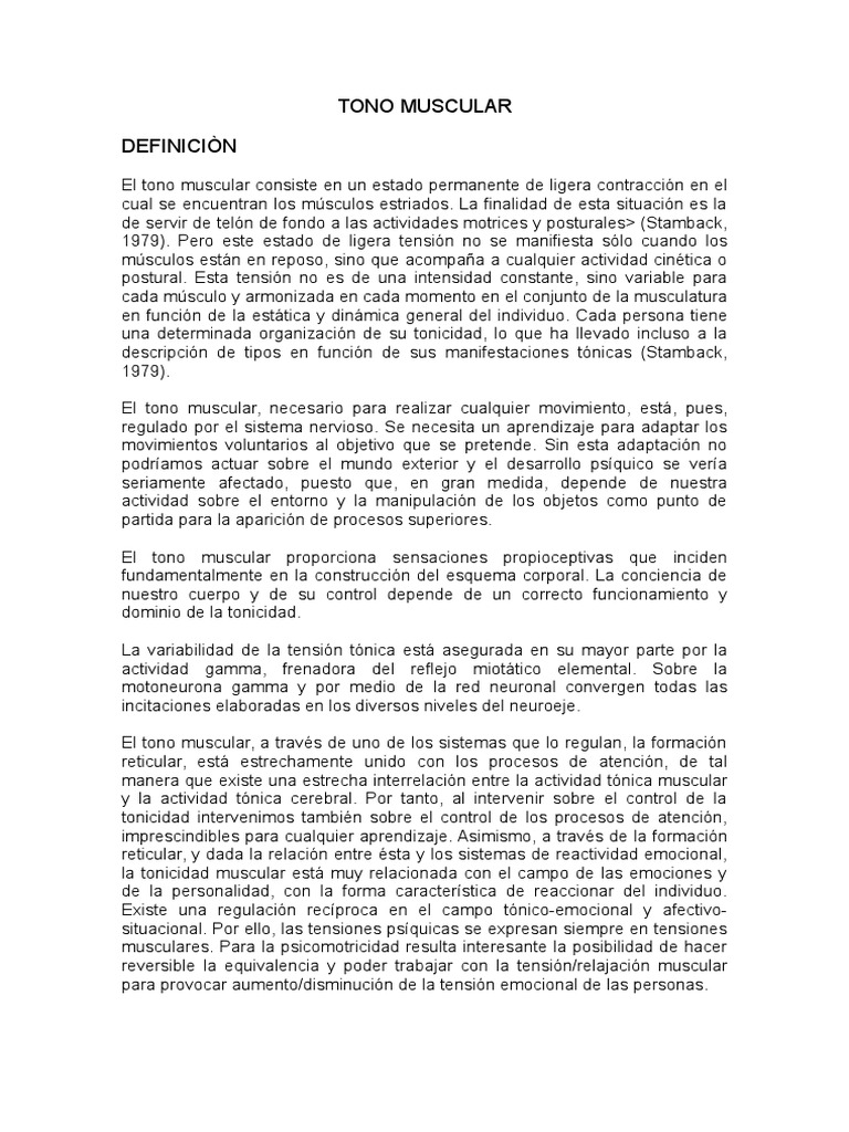 Definición y Evaluación del Tono Muscular | PDF | Músculo | Neurona