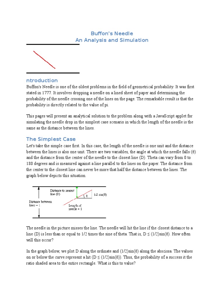 Buffon's Needle Problem | PDF