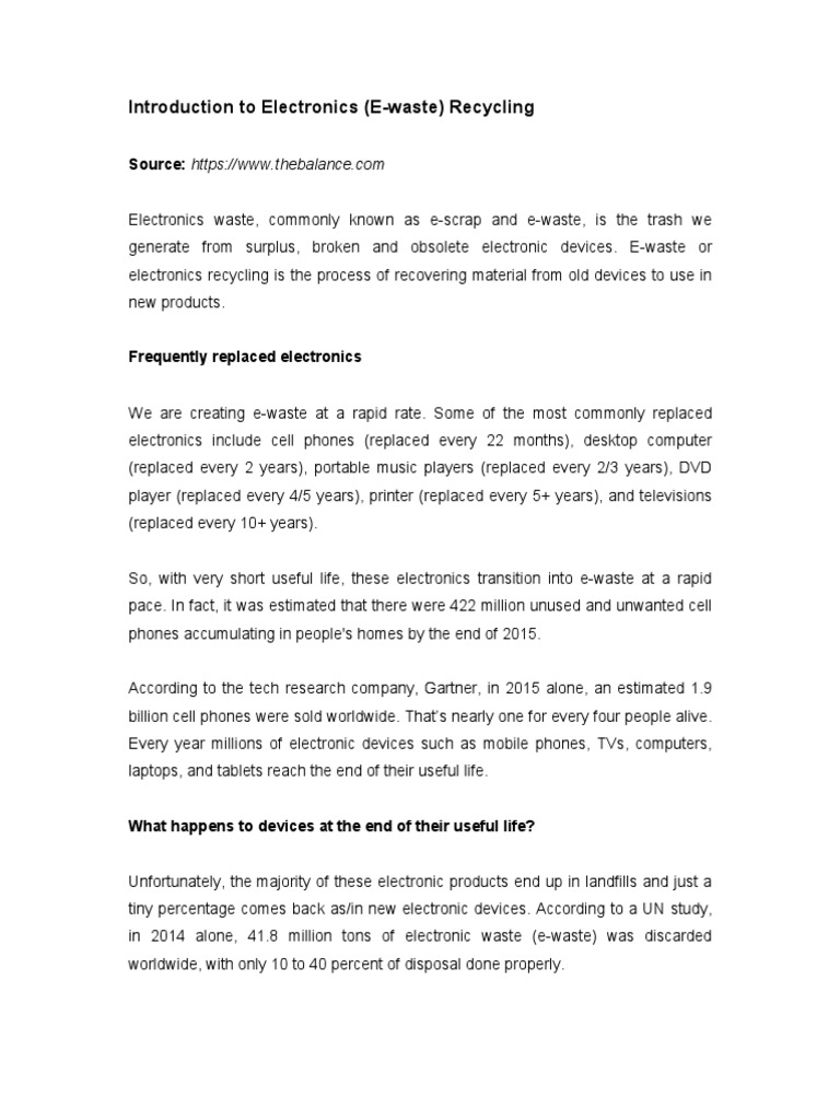 1 Introduction To Electronics (E-Waste) Recycling | PDF | Electronic ...