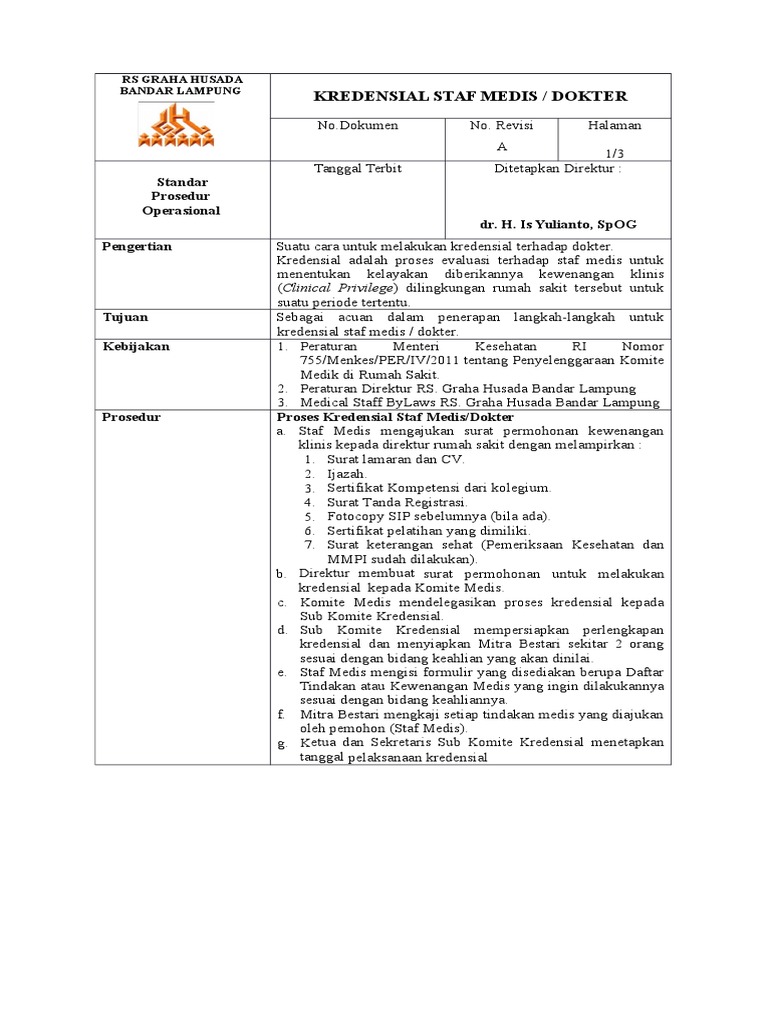 SOP Kredensial Dokter | PDF