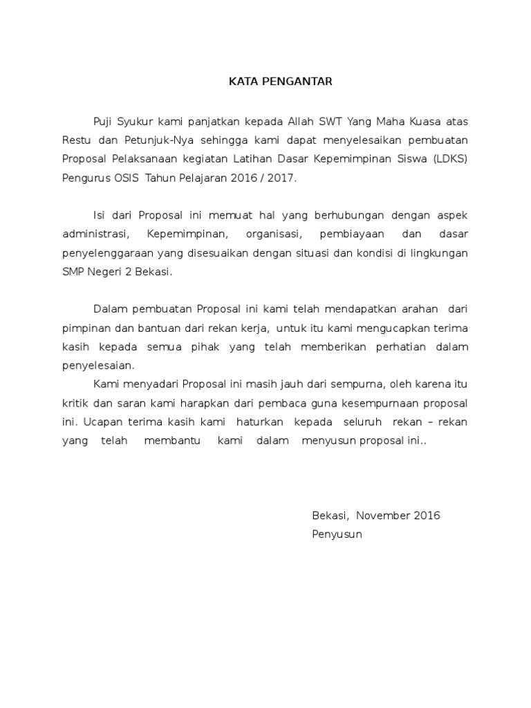 Kata Pengantar Proposal Ldks | PDF