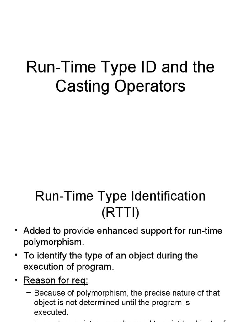 (RTTI) & Casting Operator in C++ | PDF | Class (Computer Programming) | C++