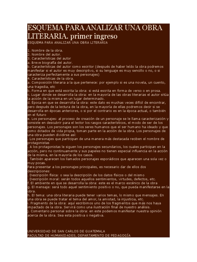 Esquema Para Analizar Una Obra Literaria Autor Cuentos