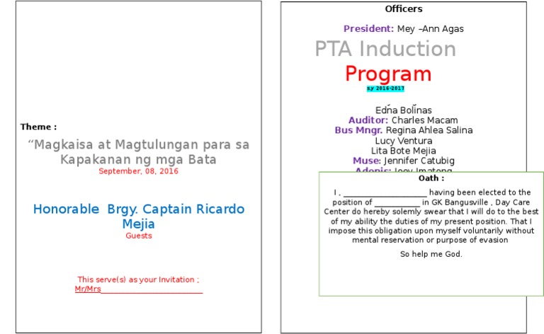 PTA Induction: Program | PDF