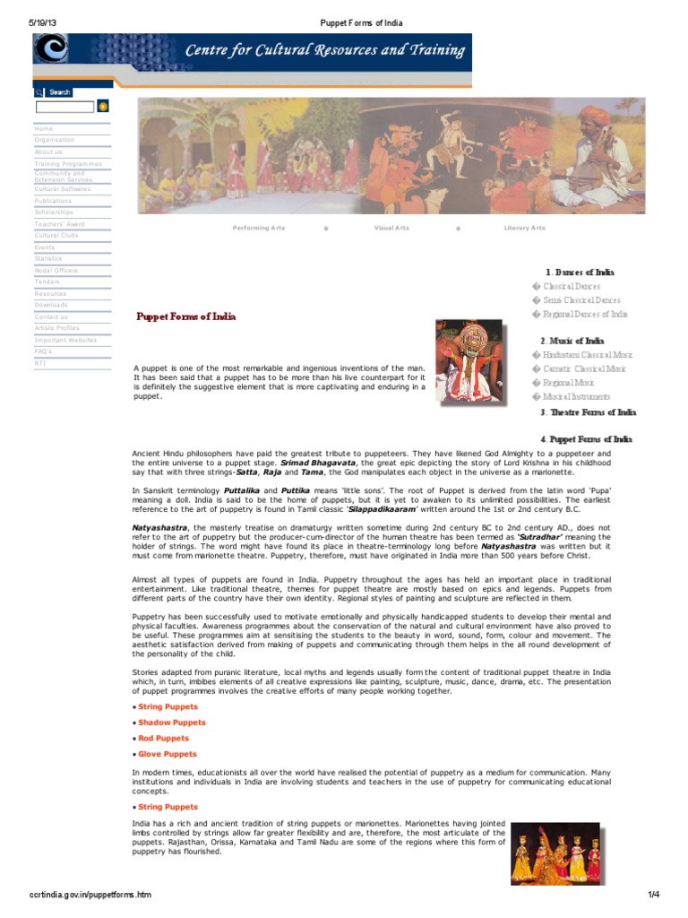 Puppet Forms of India | PDF | Puppetry | Puppets