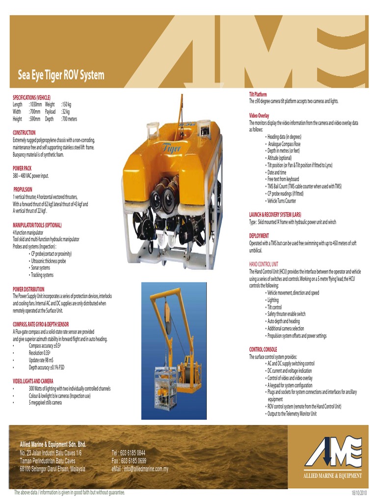 Sea Eye Tiger ROV System: Allied Marine & Equipment Sdn. BHD | PDF ...