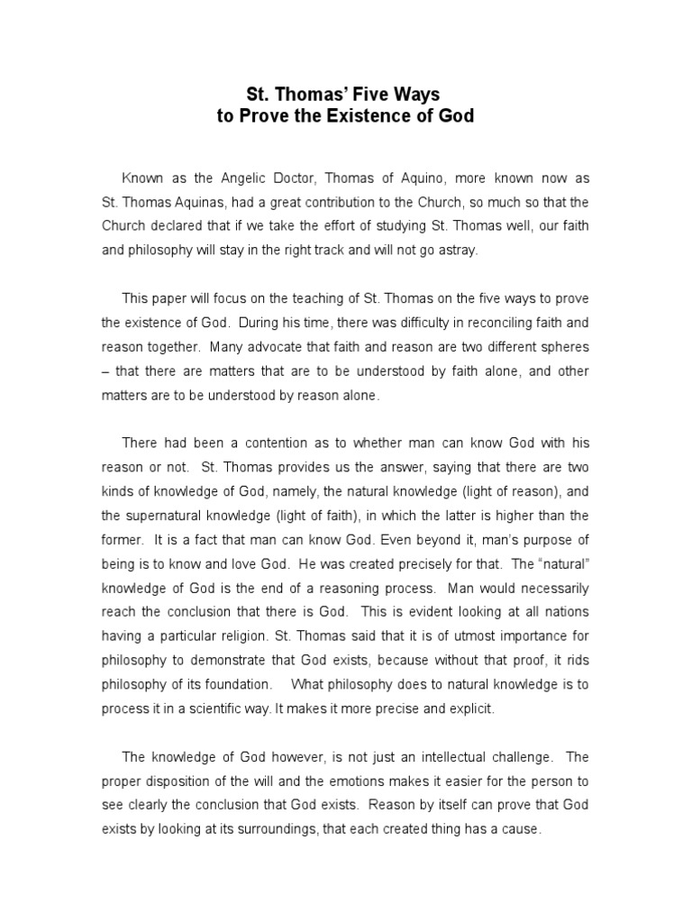 St. Thomas' Five Ways To Prove The Existence of God | PDF | Philosophy ...