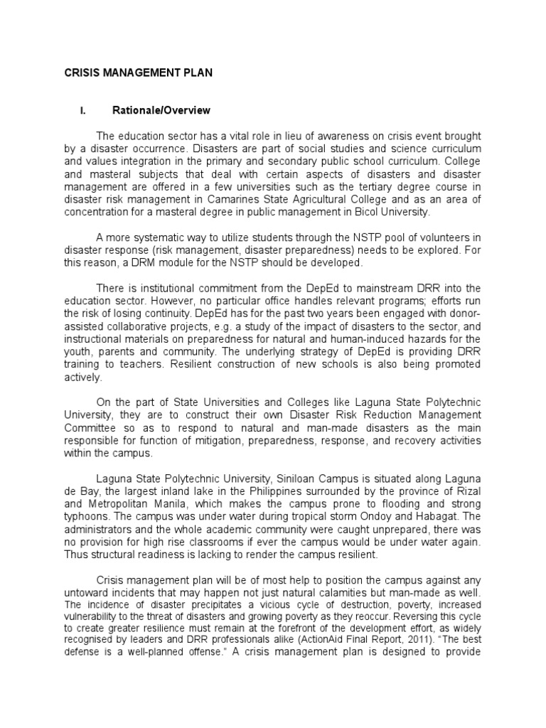 Crisis Management Plan | PDF | Crisis Management | Emergency Management