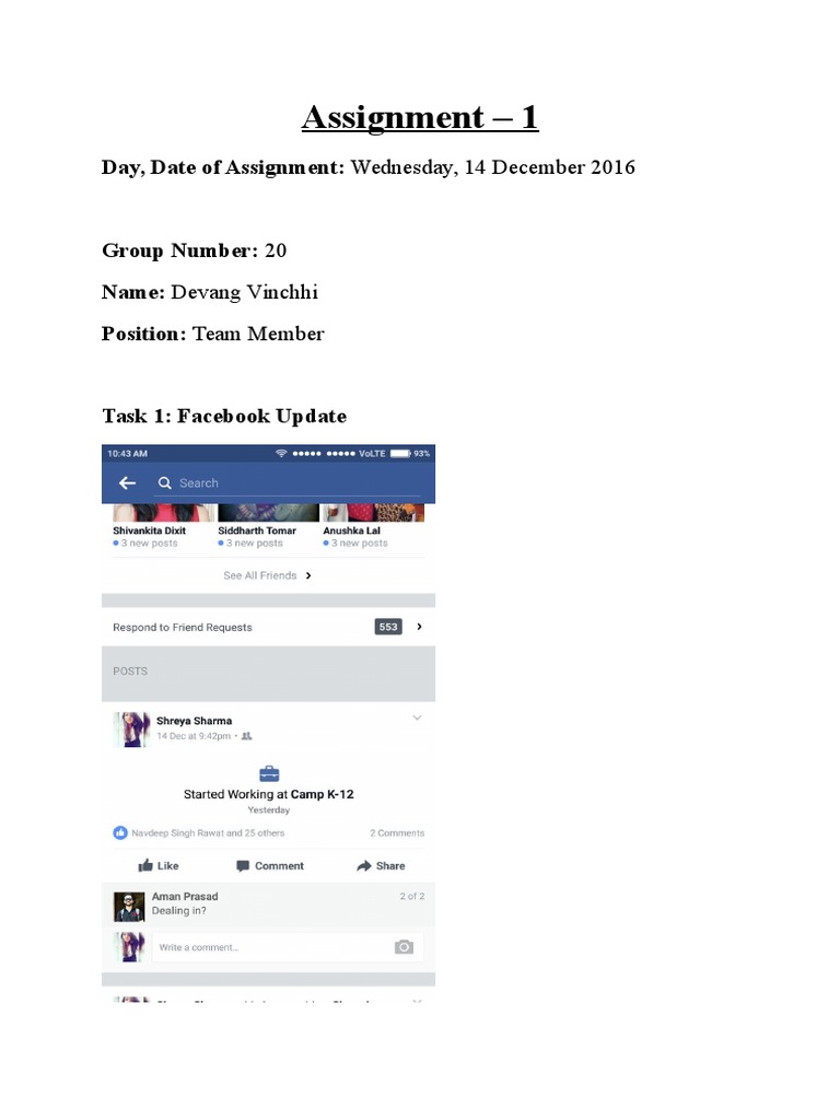 Social Media Update Assignment | PDF