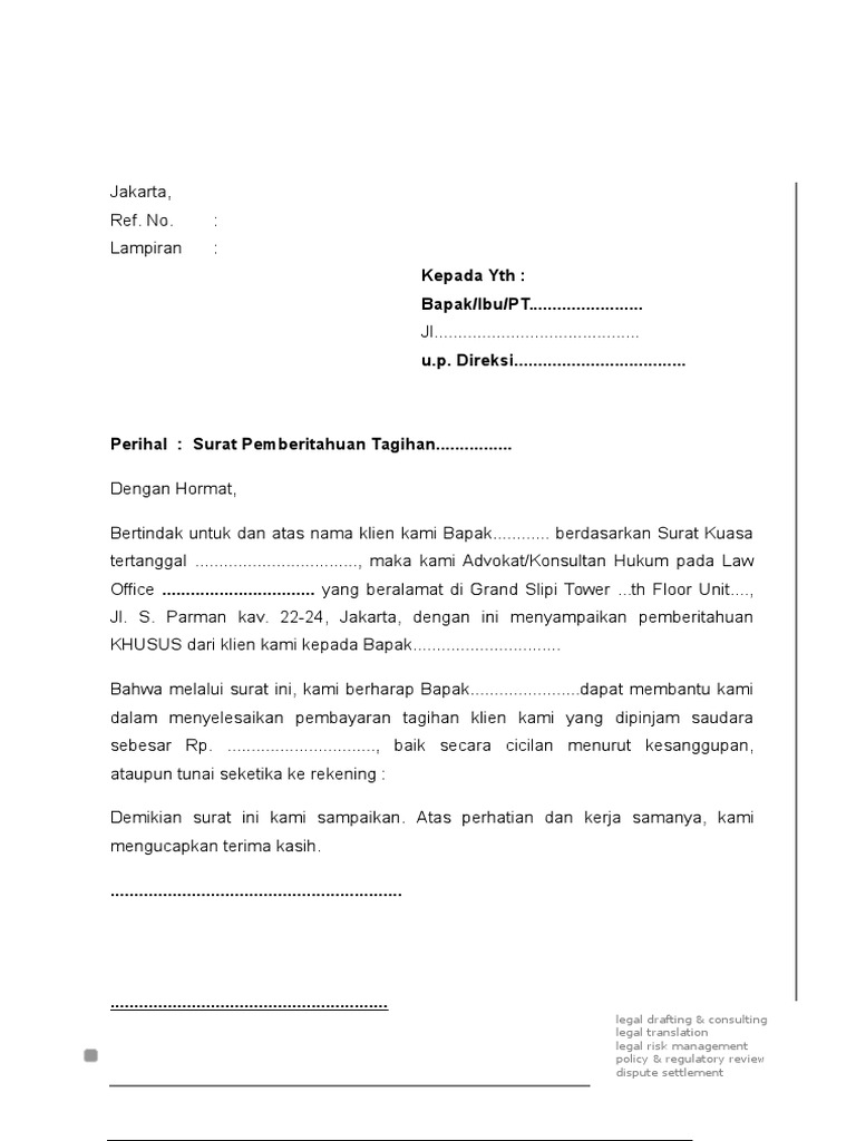 Draft Somasi Penagihan Hutang | PDF