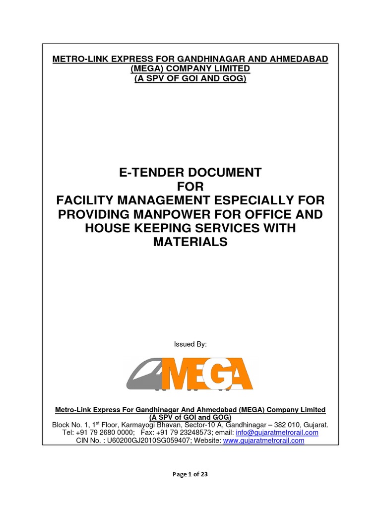 MEGA Facility Management Tender | PDF | Housekeeping | Employment