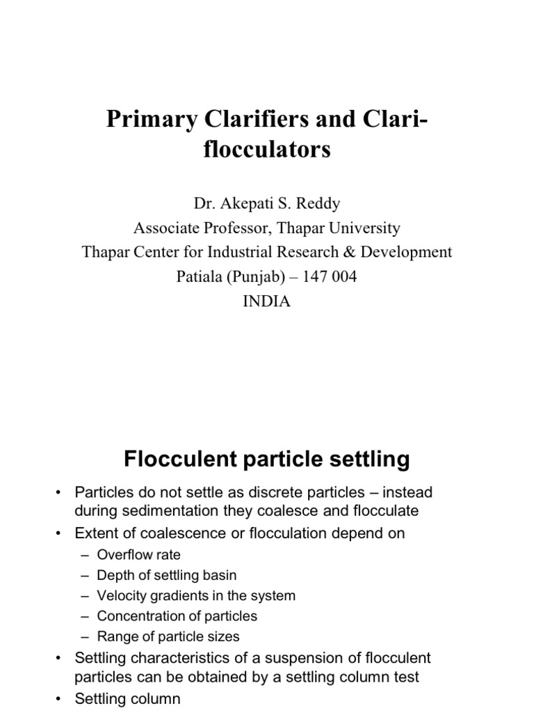 Water and Wastewater Treatment: Primary Clarifiers and ...