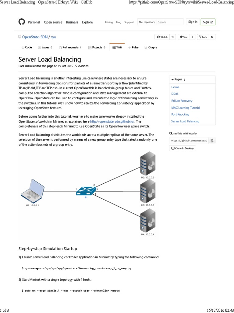 OpenState-SDN Ryu Server Load Balancing | PDF | Load Balancing (Computing) | Data Transmission