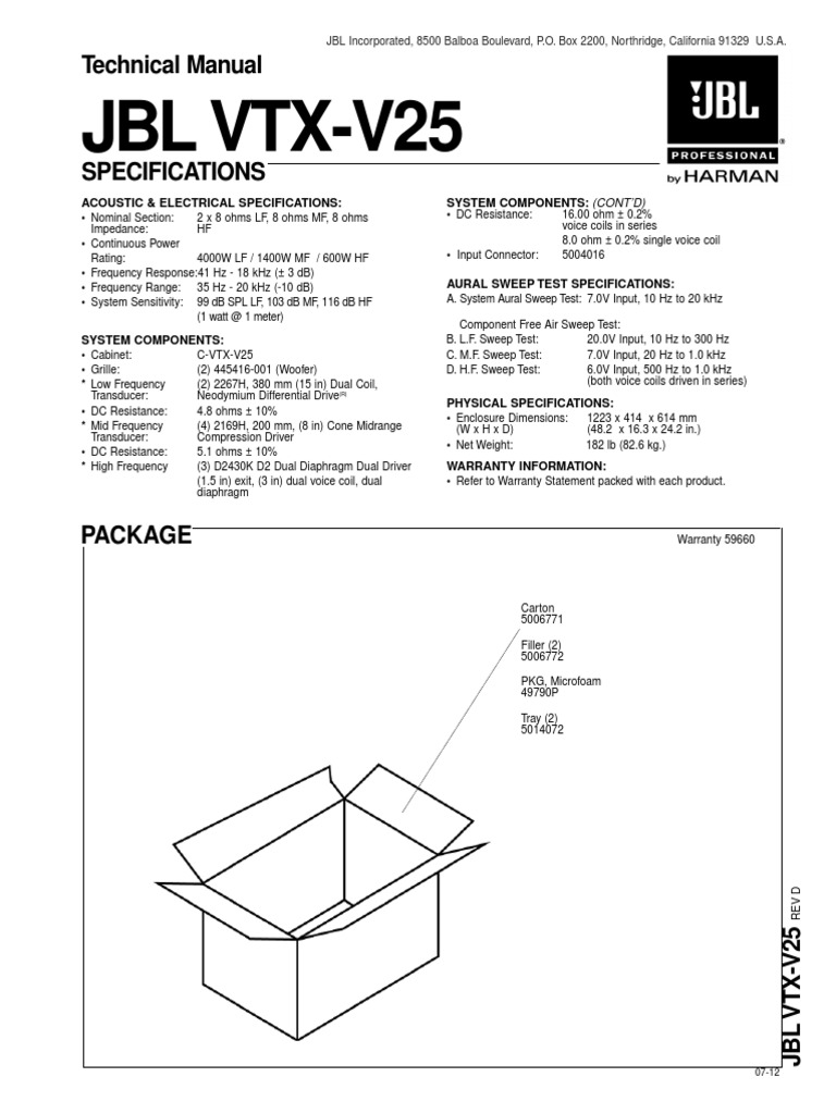 JBL VTX-V25 Technical Manual | PDF
