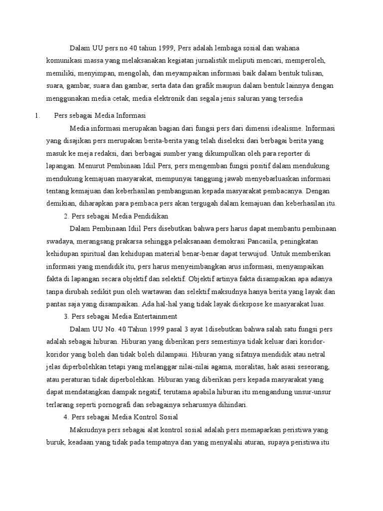 Fungsi, Peran, Dan Contoh Pers | PDF