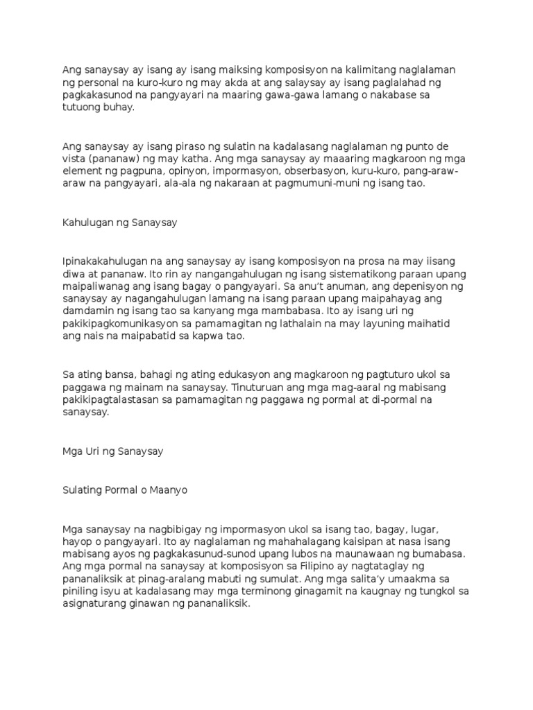 Sanaysay at Salaysay | PDF