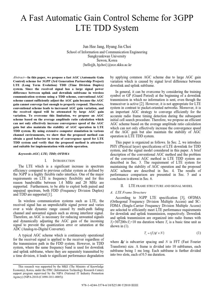 A Fast Automatic Gain Control Scheme For 3GPP LTE TDD System | PDF ...