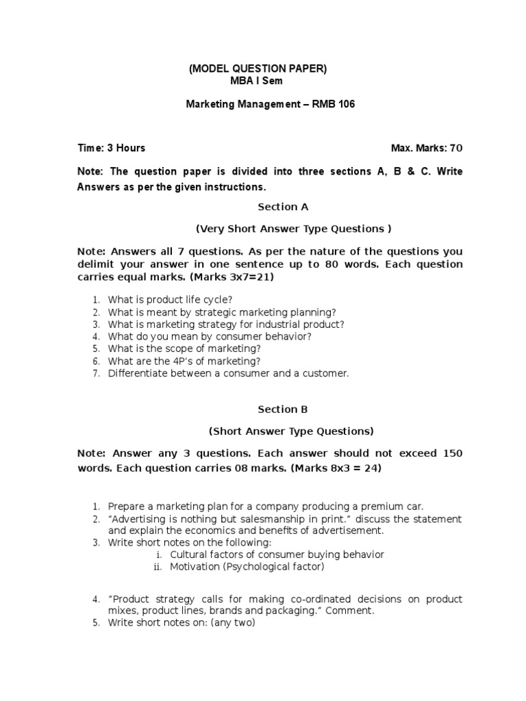 Model Paper 1 MM | PDF | Promotion (Marketing) | Advertising