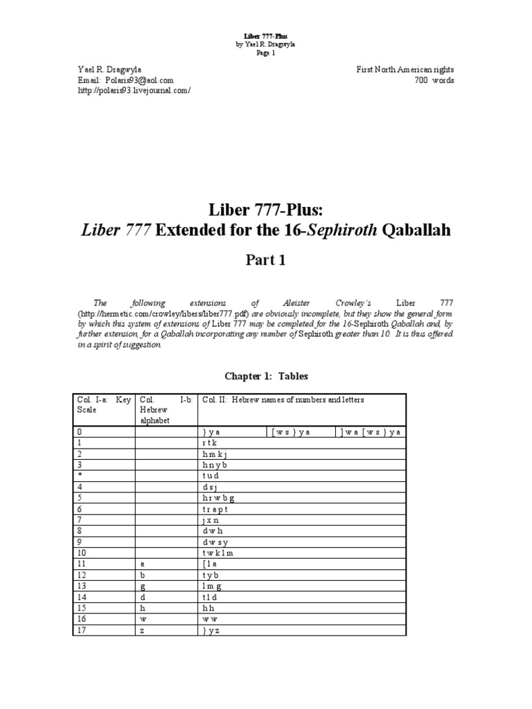 Liber 777-Plus: Part 1 | PDF | Hermetic Qabalah | Esoteric Schools Of ...