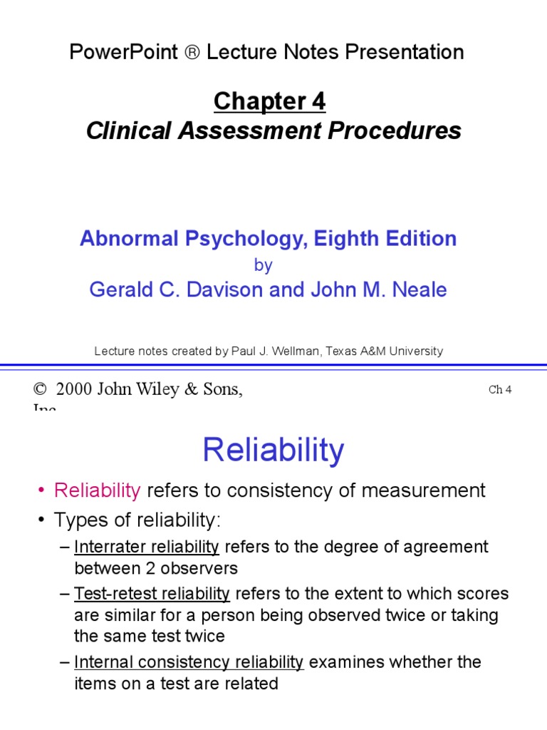 Abnormal Psychology Lecture 4 | PDF | Psychological Testing | Validity ...