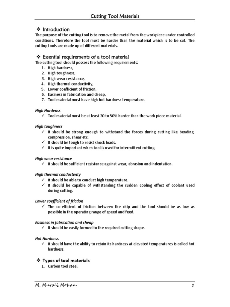 Cutting Tool Materials Notes | PDF | Steel | Industries