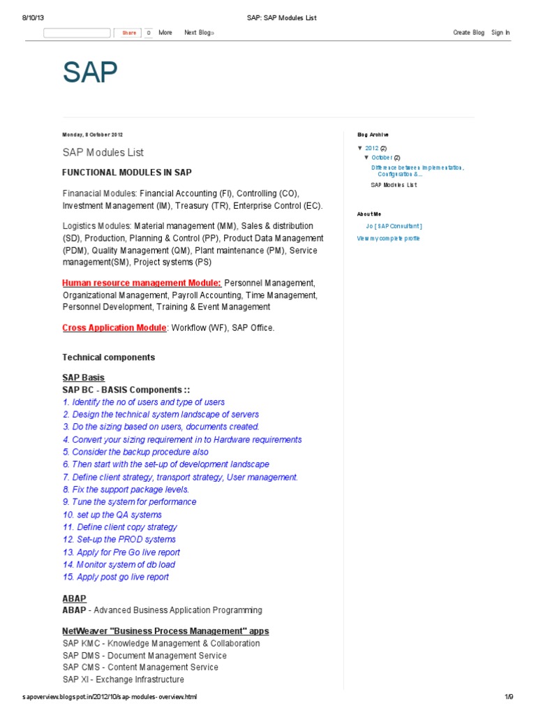 SAP Modules List PDF | Download Free PDF | Sap Se | Product Lifecycle