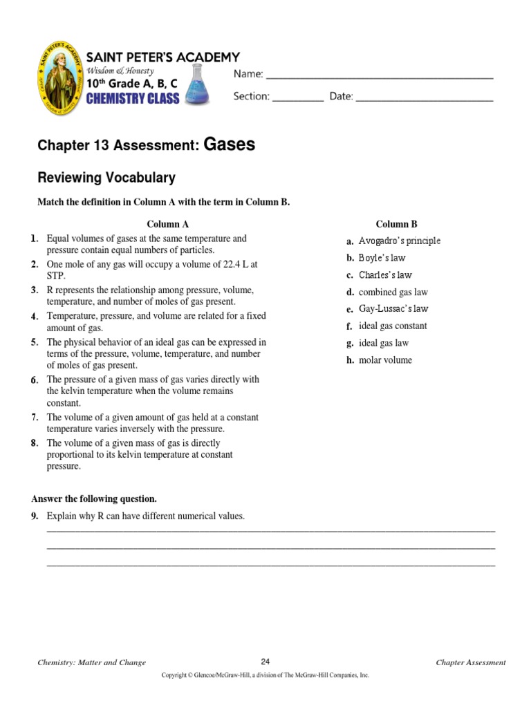 Chapter-13 Assessment Gases Student Editable | PDF | Gases | Ammonia