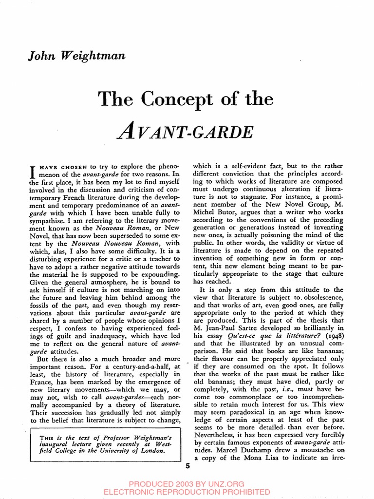 John Wightman - The Concept of The Avant Garde PDF | PDF