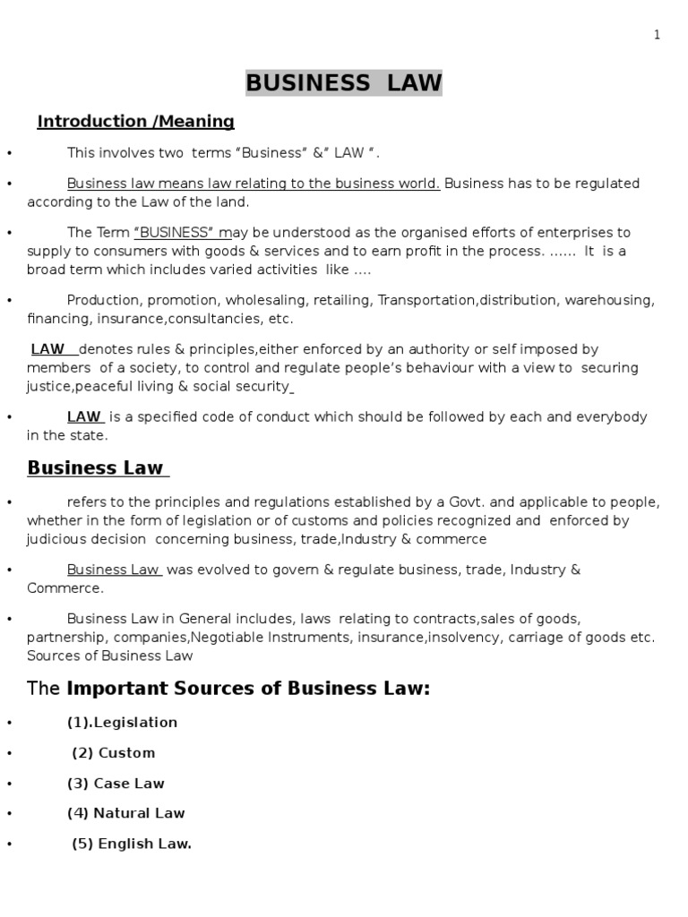 Business Law Notes | PDF | Void (Law) | Consideration