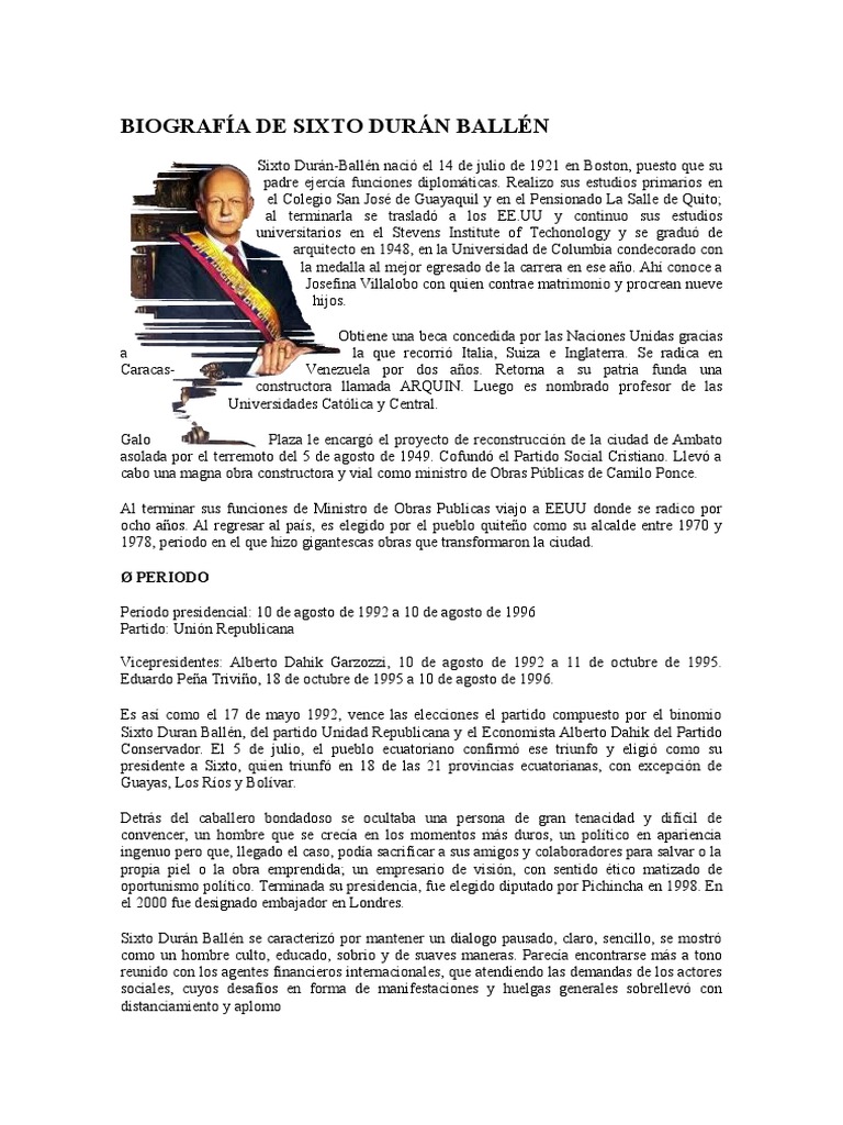Biografía de Sixto Durán Ballén y Abdala Bucaram | Ecuador | Política