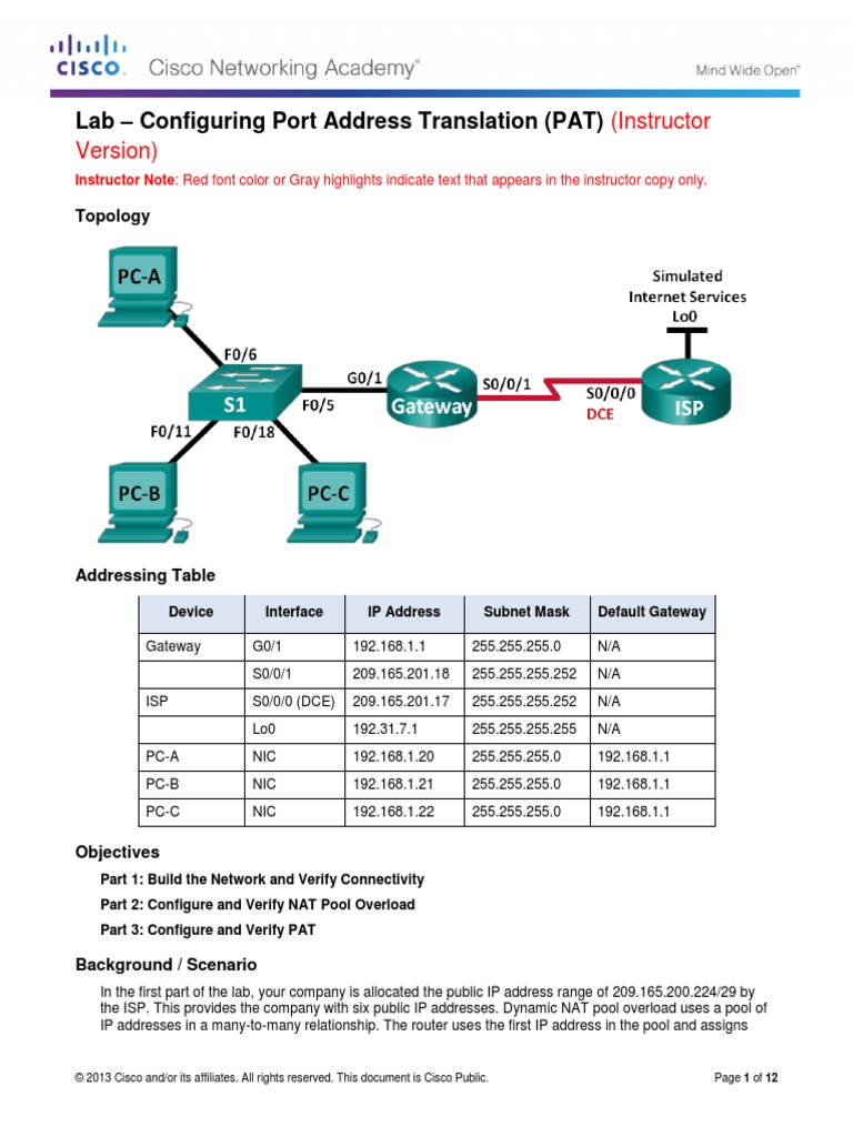 5.2.3.7 Lab - Configuring Port Address Translation (PAT) - ILM PDF ...