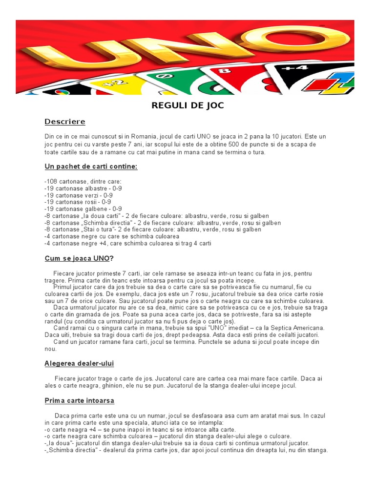 Reguli de Joc Uno