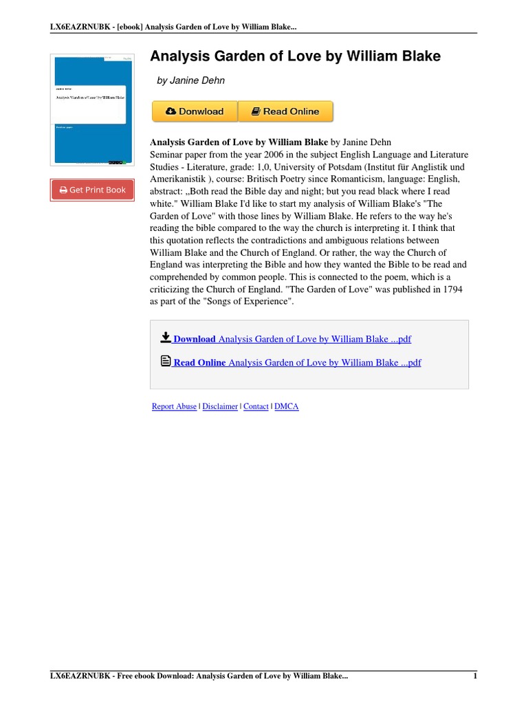 Analysis Garden Love William Blake | PDF | Homicide | Crime Thriller
