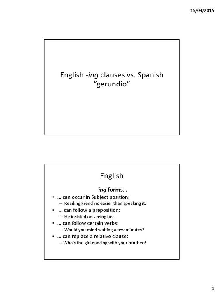 English Ing Clauses vs. Spanish "Gerundio" | PDF | Morphology | Onomastics