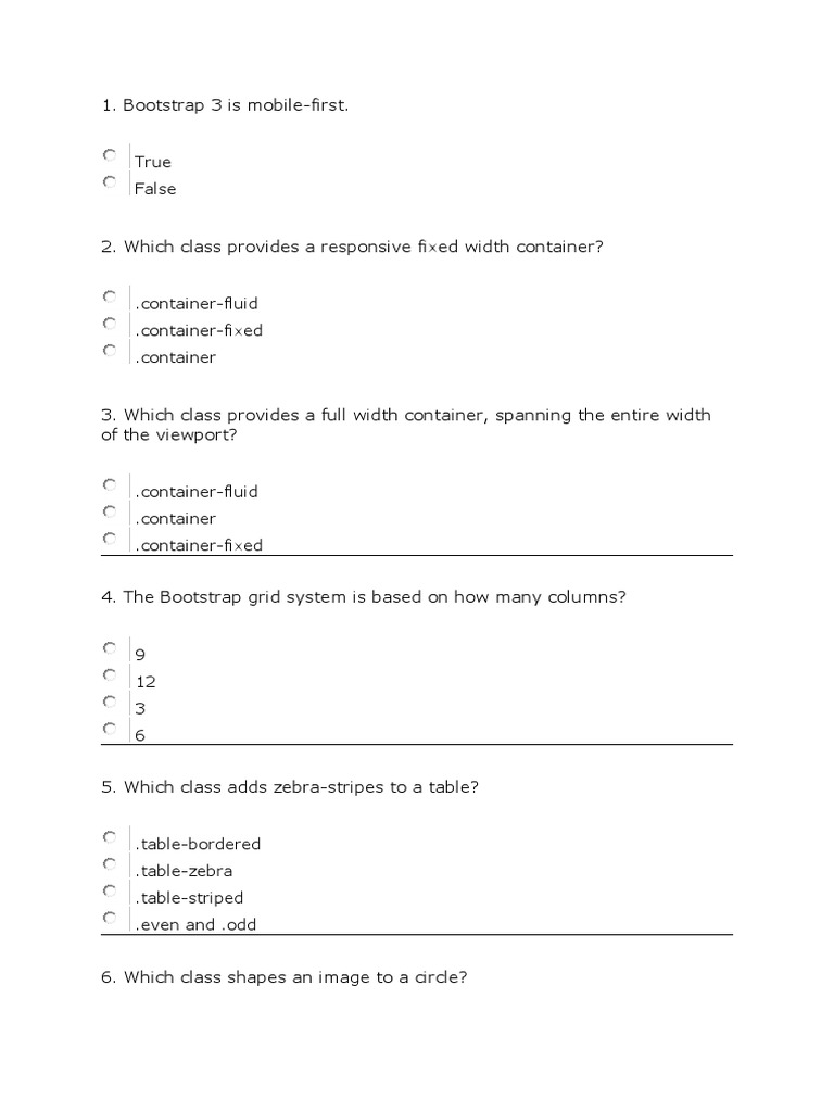 Bootstrap Mcqs File | PDF | Bootstrap (Front End Framework) | Graphical User Interfaces