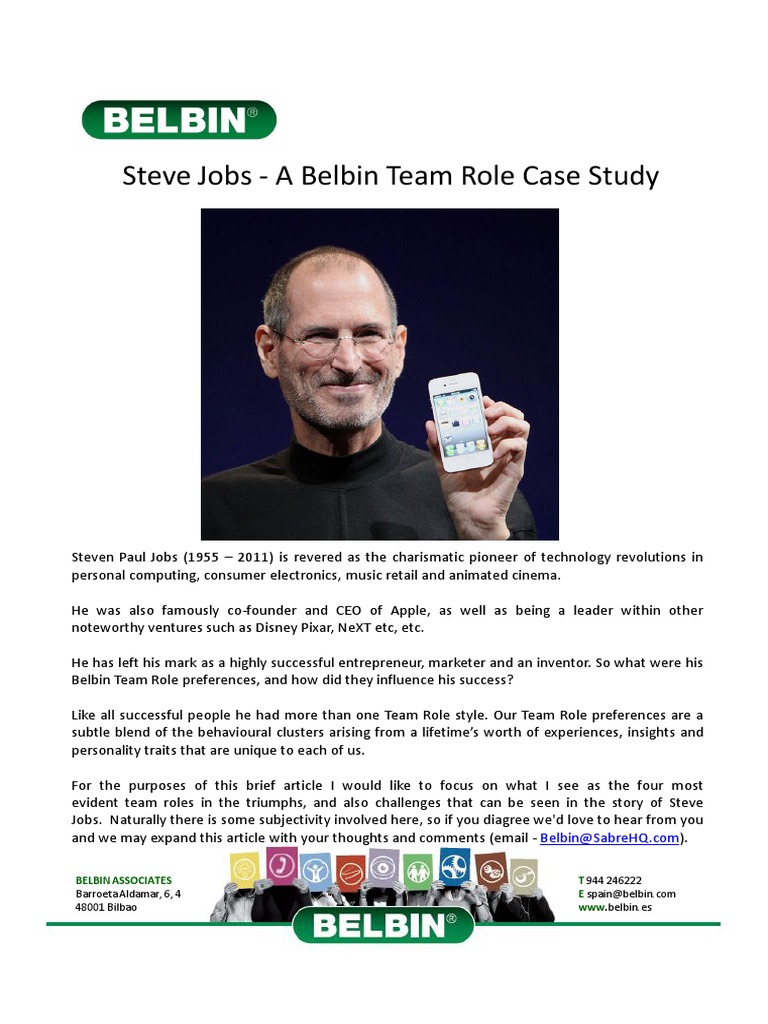 Steve Jobs: Belbin Role Analysis | PDF | Steve Jobs | Leadership