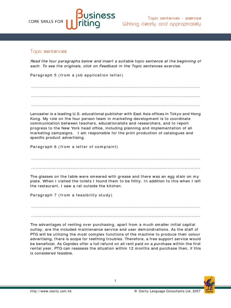 6 Topic Sentences - Exercise PDF | PDF